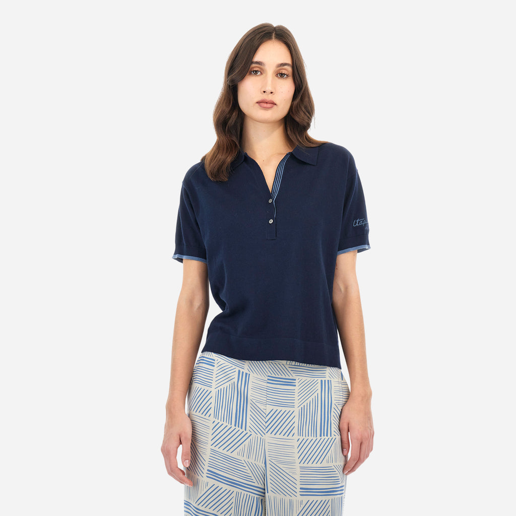 Women’s Navy Blue Tricot Polo Shirt – Pagani Store